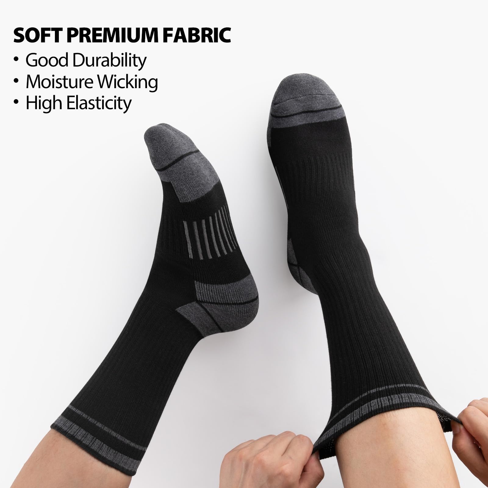 COOPLUS Mens Crew Socks for Athletic Work Running, Max Cushioned Boot Calf Sock for Cold Weather (6 Pairs)