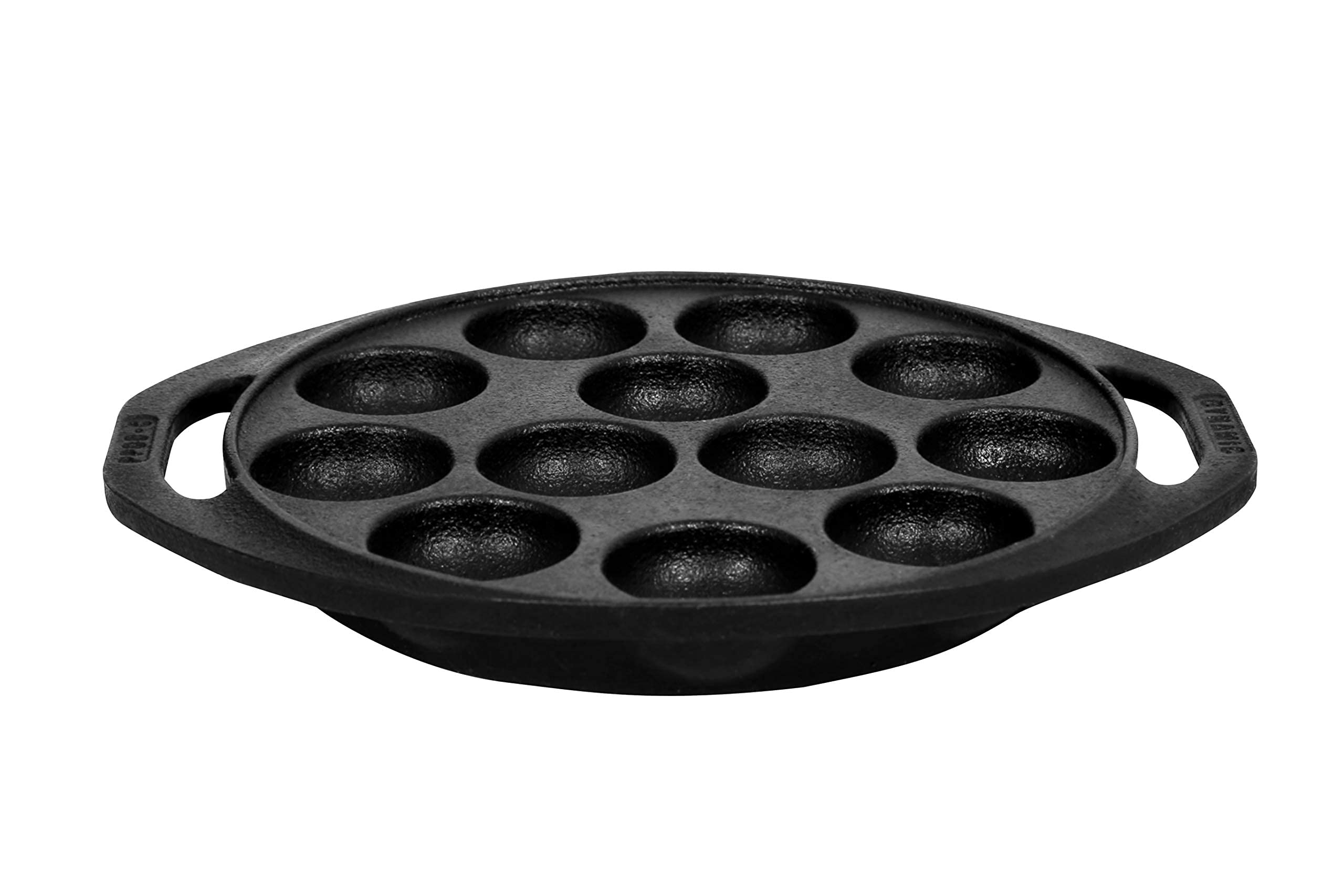DYNAMIC COOKWARES, Mini Paniyaram pan Cast Iron Flat Bottom Tawa 8 Inch 12 Cavity, Go's Best with Gas, Induction Base, and Electrical Cook top