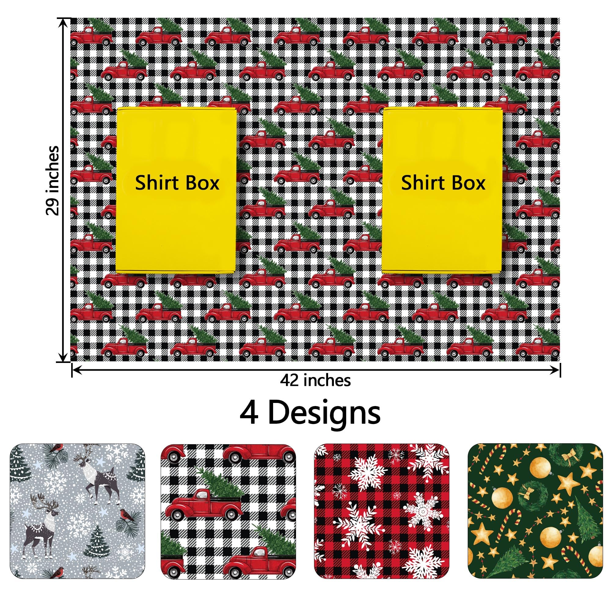 Christmas Wrapping Paper - GIOLNIAY Holiday Gift Wrap with Trucks, Snowflakes, Trees - 4 Jumbo, 4 Medium Sheets