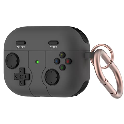 Oasiland Case Compatible with Airpods Pro (2nd Generation) and Airpods Pro (1st Generation), Gaming Controller Style Case with Key Chain Soft Silicone Protector 3D Fashion Cartoon (Black)