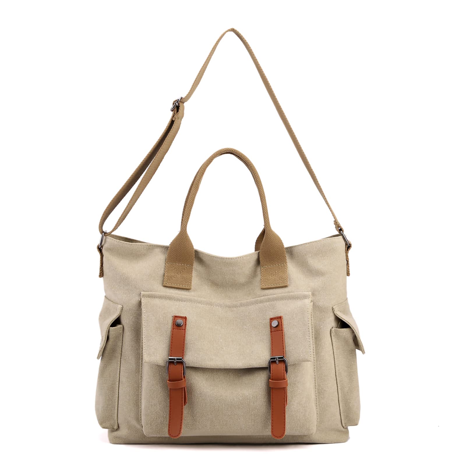 Eamom Canvas Handbags for Women Multi Pocket Crossbody Bags for Women Canvas Shoulder Bag (Khaki)