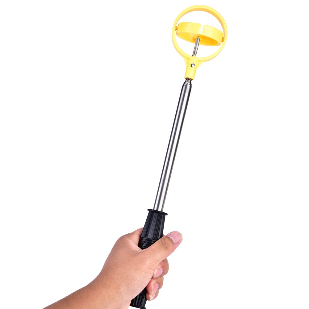 Dioche Ball Retriever, Practical Picker Telescopic Ball Pick Up Tool Stainless Steel Shaft Automatic Locking Scoop (Yellow)