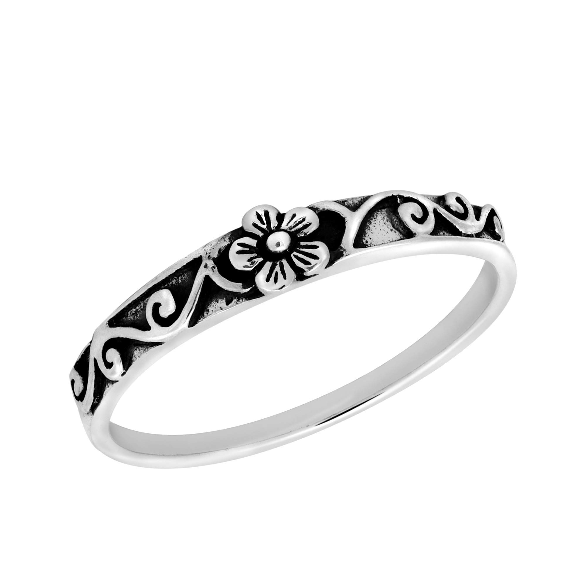 Delicate Blooming Floral Vine Band .925 Sterling Silver Ring (8)