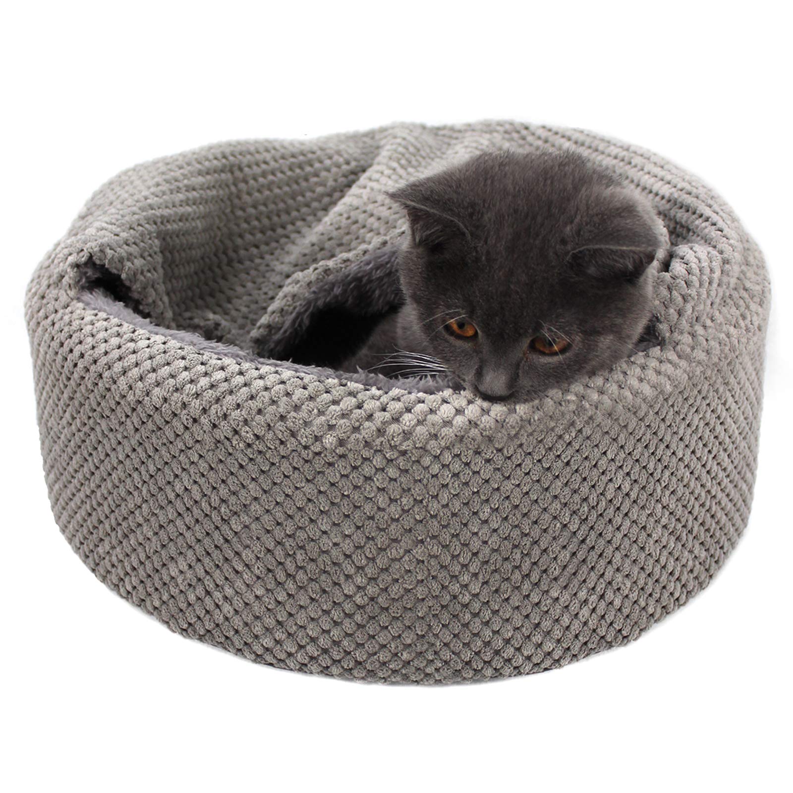 Winsterch Washable Warming Cat Bed House,Round Soft Cat Beds for Indoor Cats,Calming Pet Sofa Kitten Bed,Small Cat Pet Covered Cat Cave Beds Puppy Bed for Small Dogs (Gray)