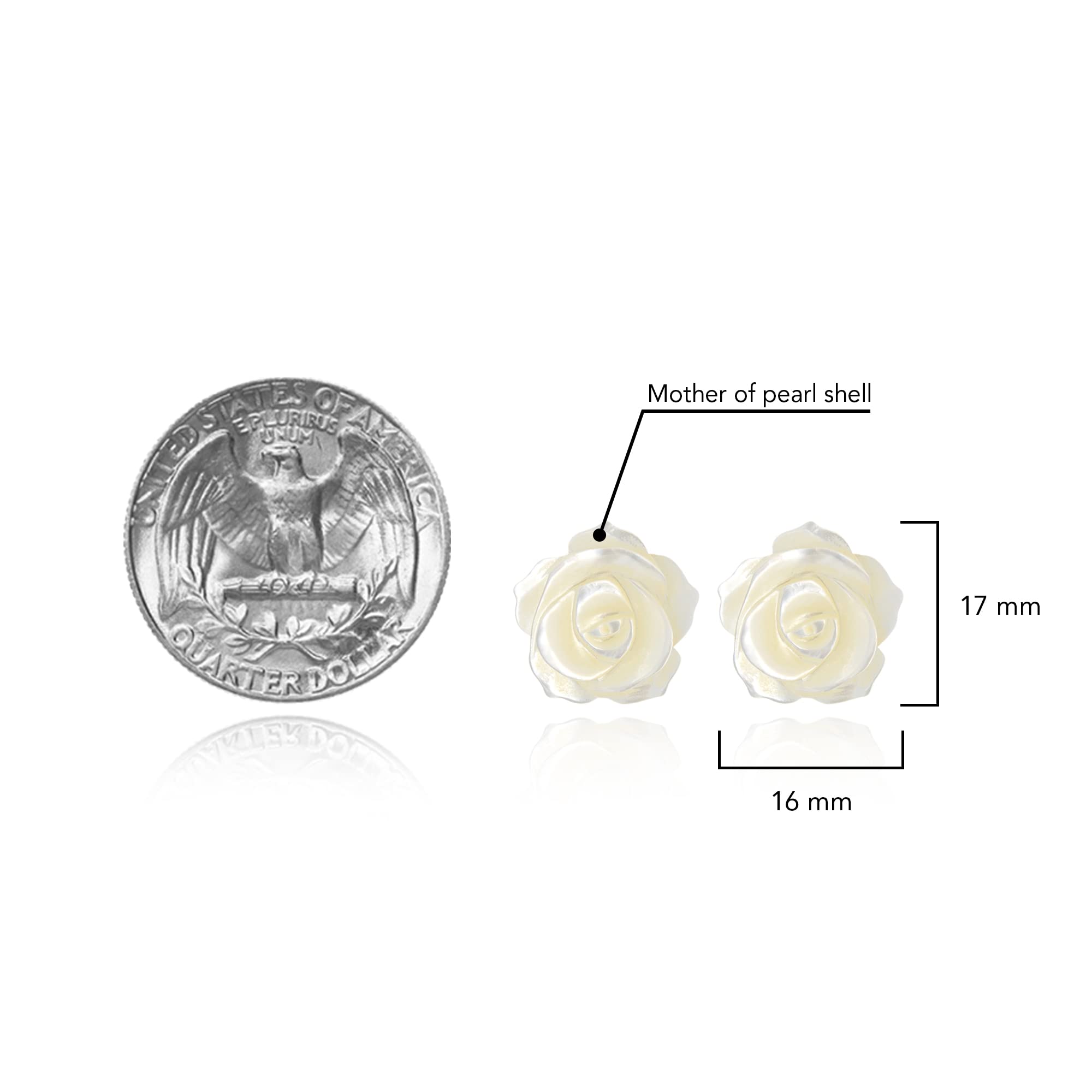 Delicate Pure White Rose Carved from Mother of Pearl Stud Earrings