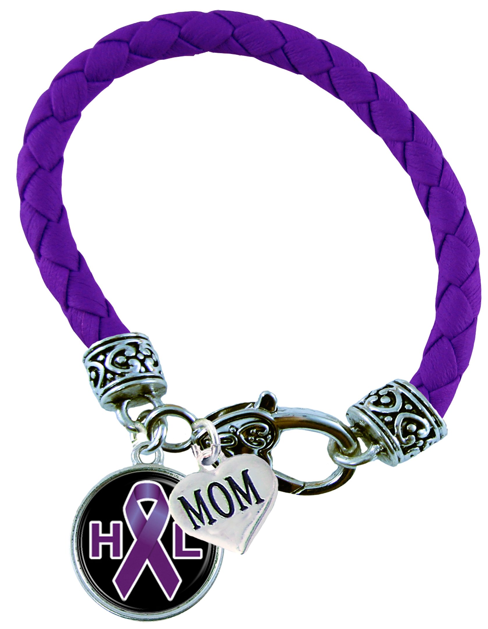 Custom Bracelet Hodgkin's Lymphoma Awareness Purple Leather Choose MOM OR DAD Charm ONLY Jewelry Family