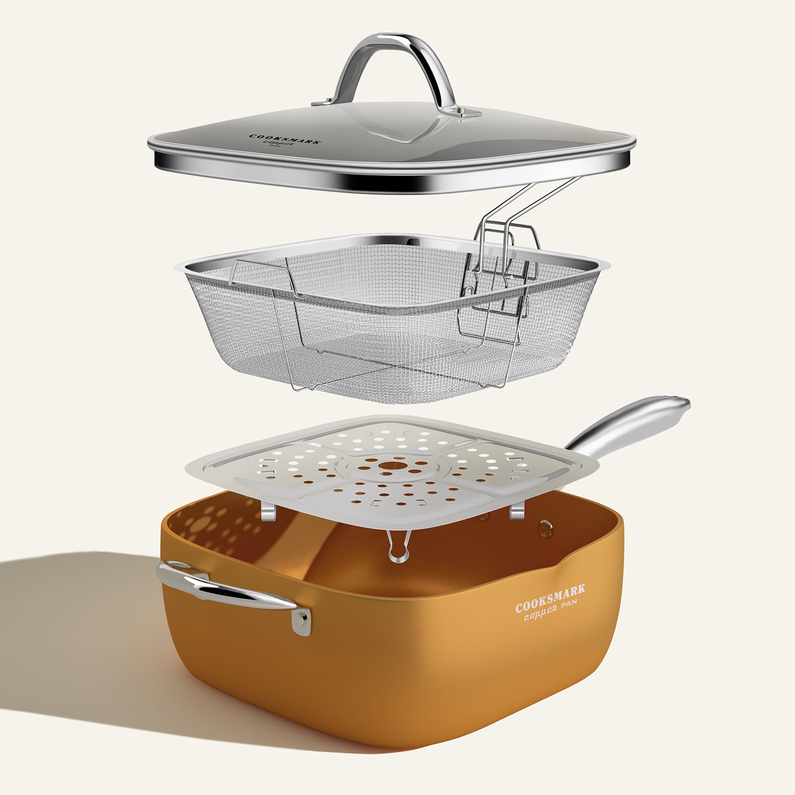 FeLamp 11" Nonstick Copper Griddle Pan for Stovetops, Square Flat Pan with Stainless Steel Handle, Induction Copper Grill Pan, Oven/Dishwasher Safe, 100% PFOA Free