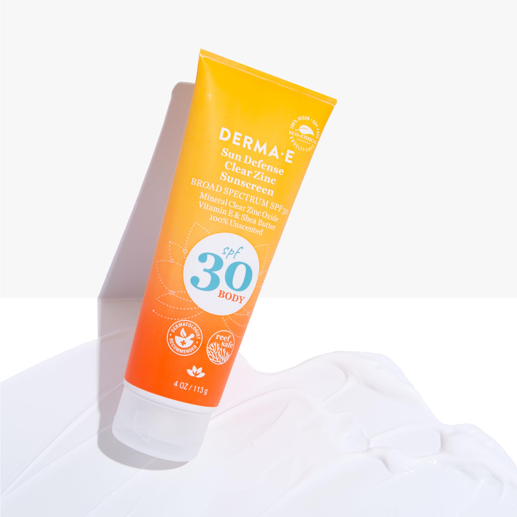 DERMA E Sun Defense Mineral Sunscreen SPF 30 Body β Broad Spectrum Sun Cream β Fragrance Free Zinc Oxide and Titanium Dioxide Aging Reducing Protection, 4 Oz