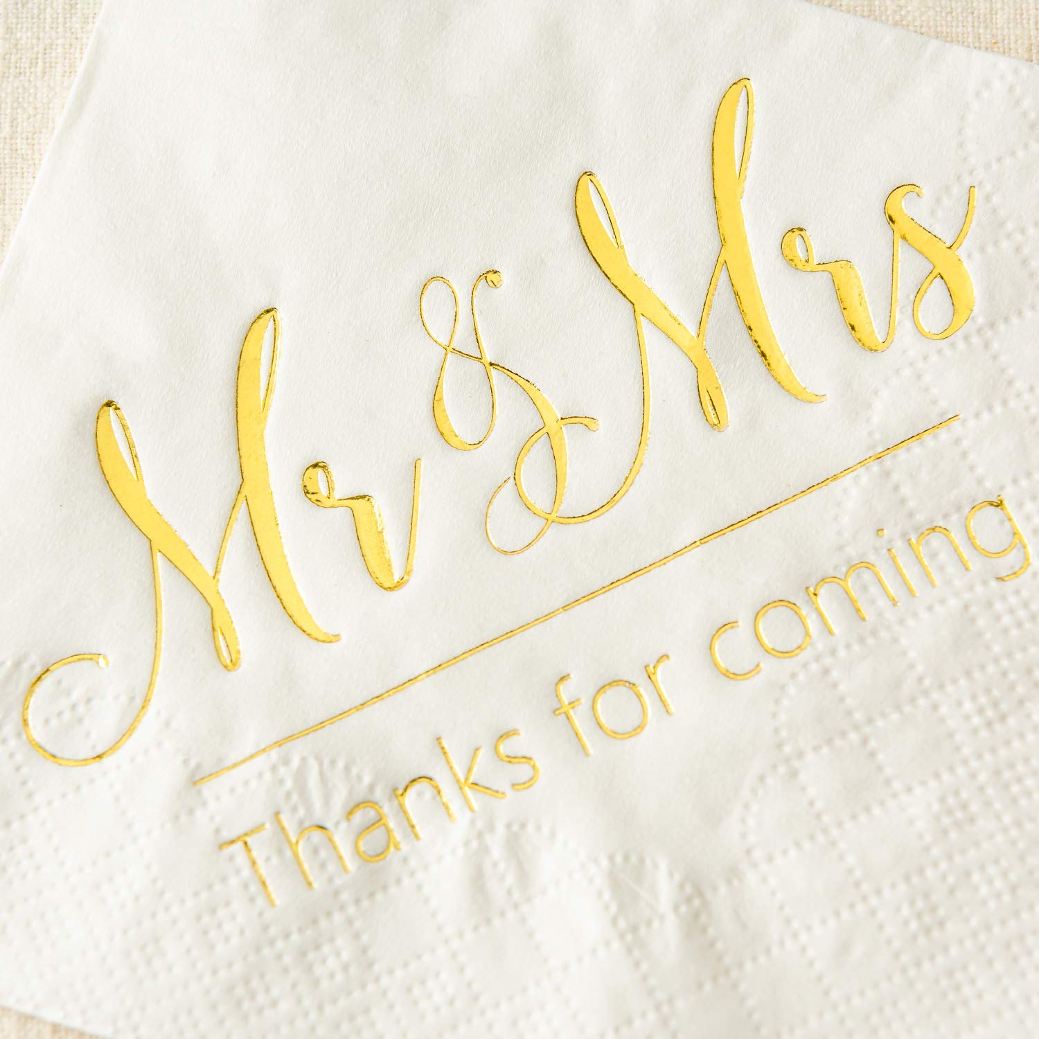 Crisky Napkins Mr and Mrs Gold Cocktail Beverage Dessert for Wedding Shower Engagement Party Decorations, Cake Table Decor Supplies. 100 Pcs, 3-Ply
