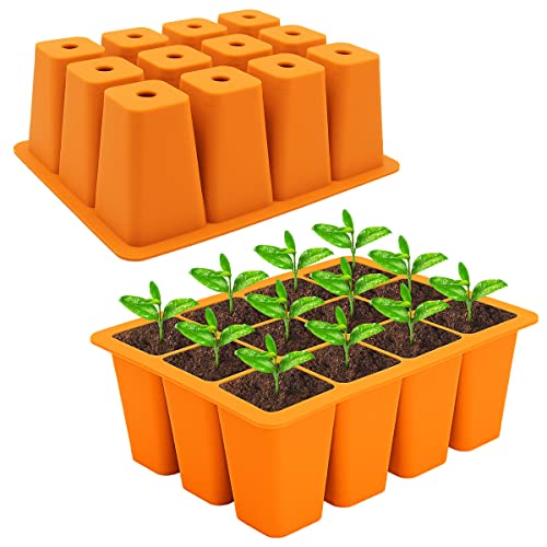 Generic Silicone Seed Starting Tray, Orange, Reusable, BPA Free, 2 Pack, 24 Cells Total, 1.6 x 1.6 x 2.8 Inches