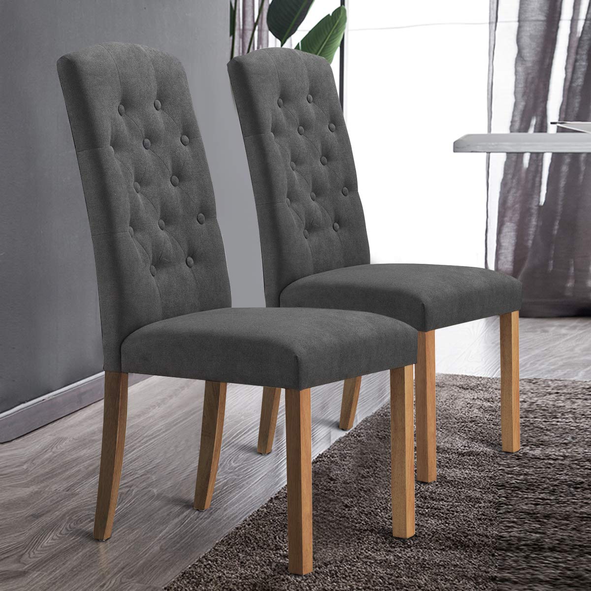 COSTWAY Set of 2 Dining Chairs, Ergonomic Design PU Leather Upholstered, Wear-Resistant Armless Leisure Chair with Foot Pads for Home Office Kitchen (Nature)