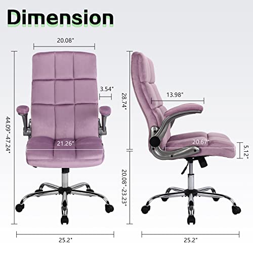 KCREAM High Back Fabric Home Office Chair with Swivel, Executive Computer Desk Chair with Adjustable Back Tilt and Flip-up Armrest, Comfy Thick Padding Ergonomic Office Chair (9327-Purple)