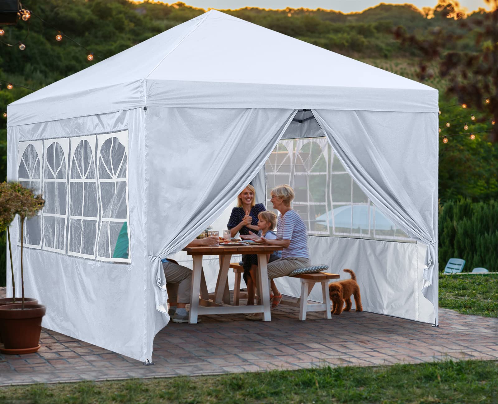 COOSHADE 10X10Ft Pop up Canopy Tent Enclosed Instant Folding Canopy Shelter with Elegant Church Window Outdoor Pavilion Cater Party Wedding BBQ Events Tent(White)