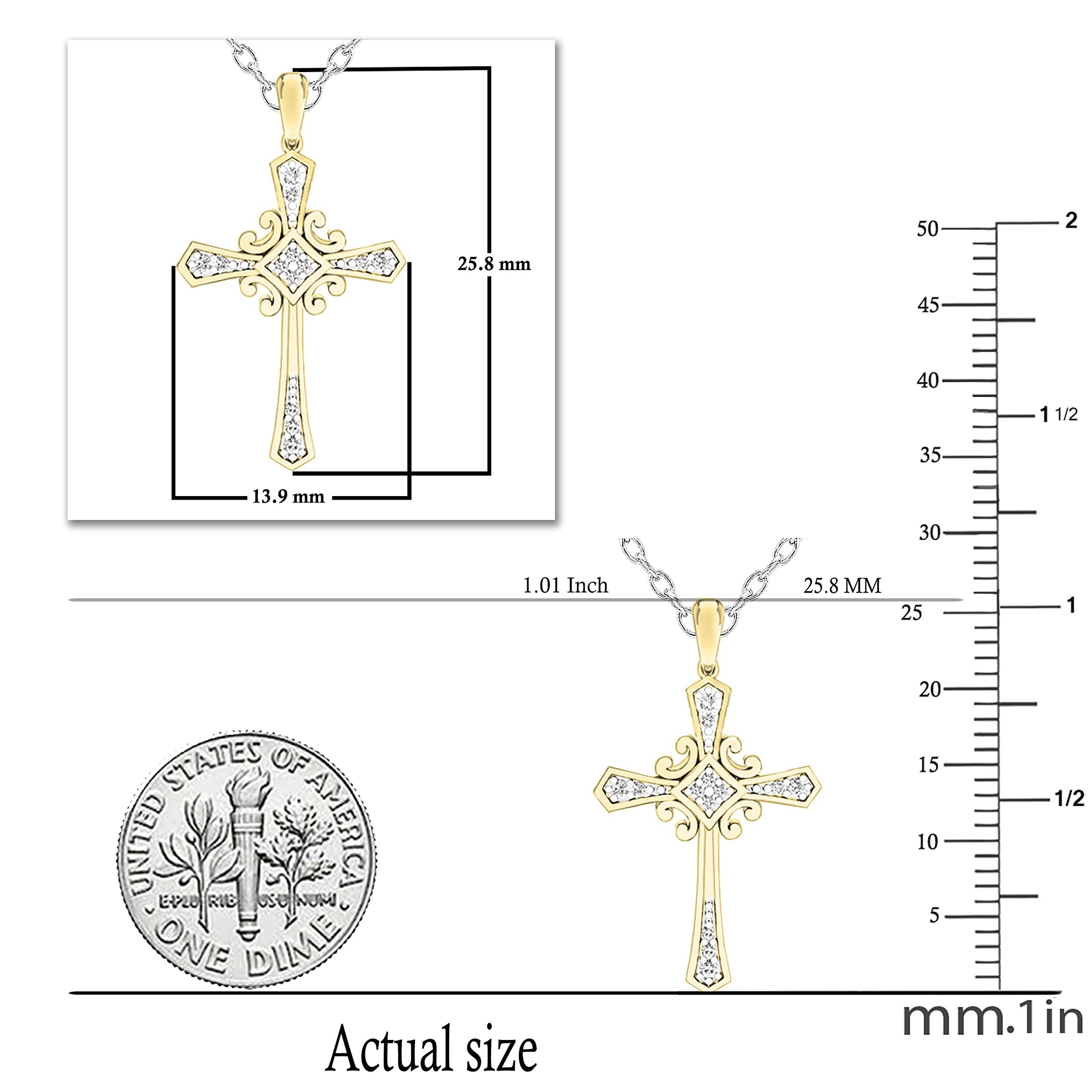 Dazzlingrock Collection 0.10 Carat (ctw) 18K Round White Diamond Cross Pendant 1/10 CT (Silver Chain Included), Yellow Gold