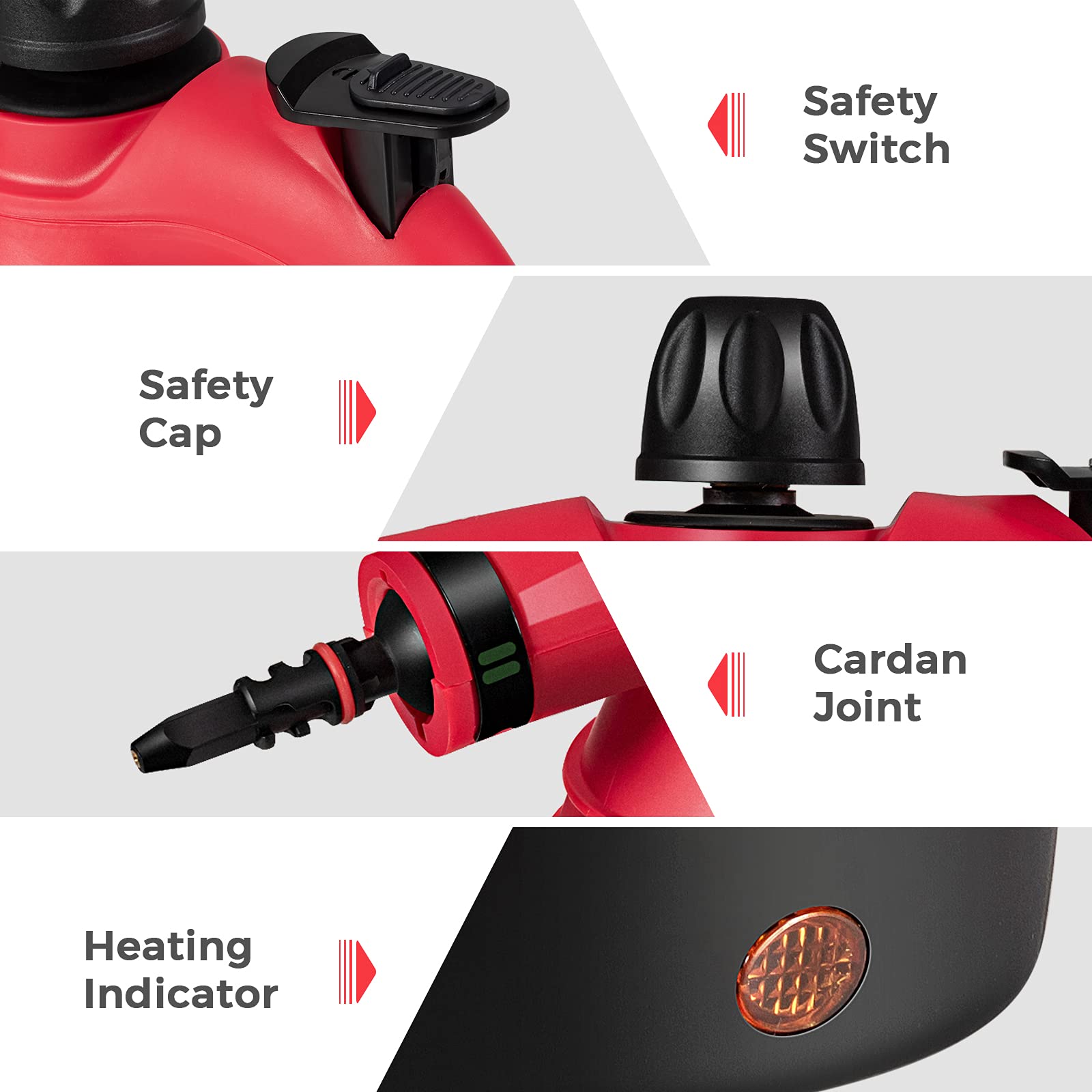 COSTWAY Handheld Steam Cleaner, 1050W Multipurpose Steamer Cleaning with 9-Piece Accessory Set, Safe Lock, Chemical Free and Powerful, Portable Steam Cleaner for Kitchen, Bathroom, Windows, Floors (Red)