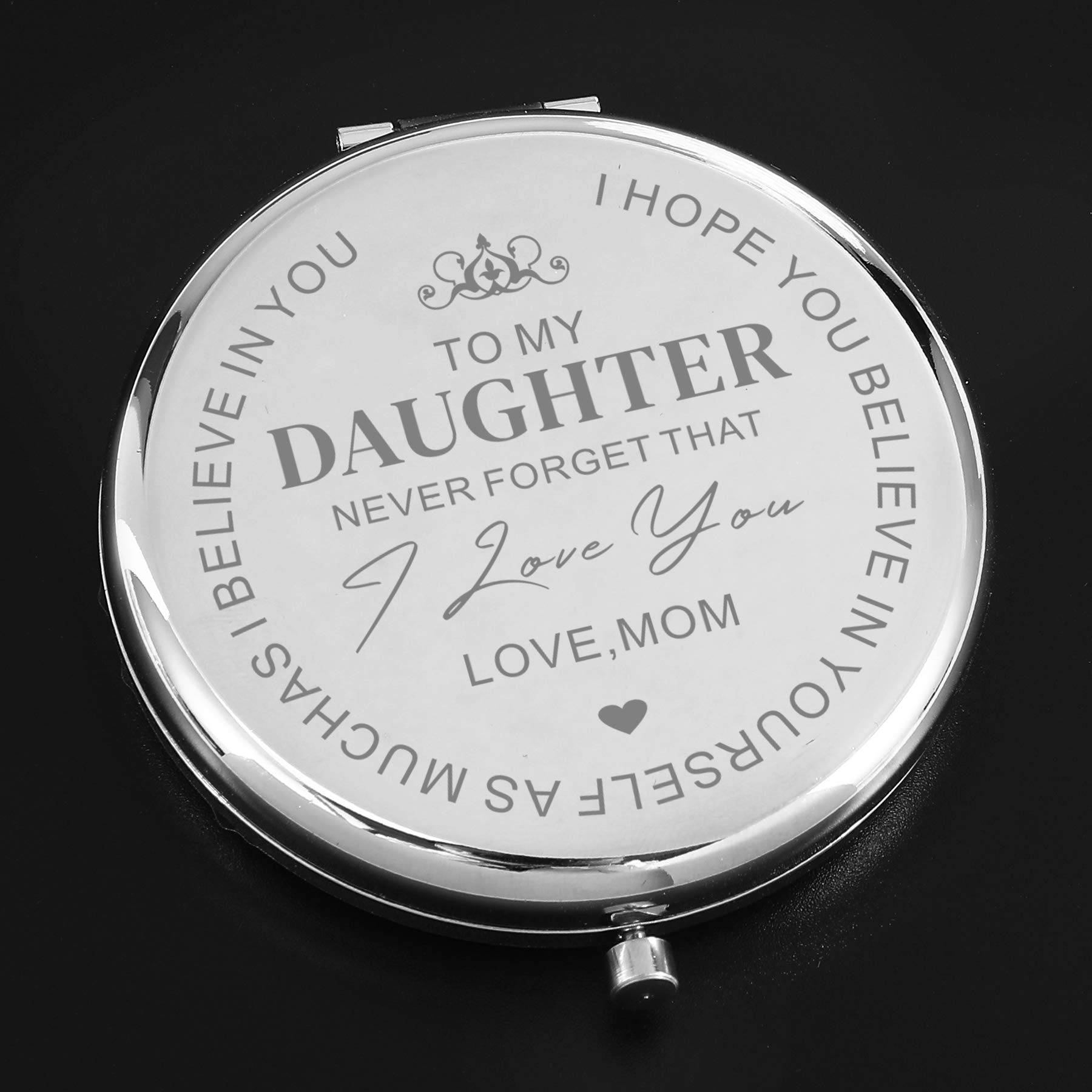 Dynippy Daughter Gifts from Mother Mom Daughter Birthday Gift Ideas Engraved Compact Mirror with Inspirational Quotes for Birthday Wedding Gift Special Celebration - Love My Daughter