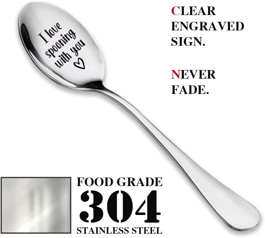 Generic Tym I Love Spooning With You Engraved Stainless Steel Spoon For Coffee Tea Cereal Ice Cream - Engraved Gift For Him / Her - 7 Inch Sturdy Handle And Food Safe Engraving