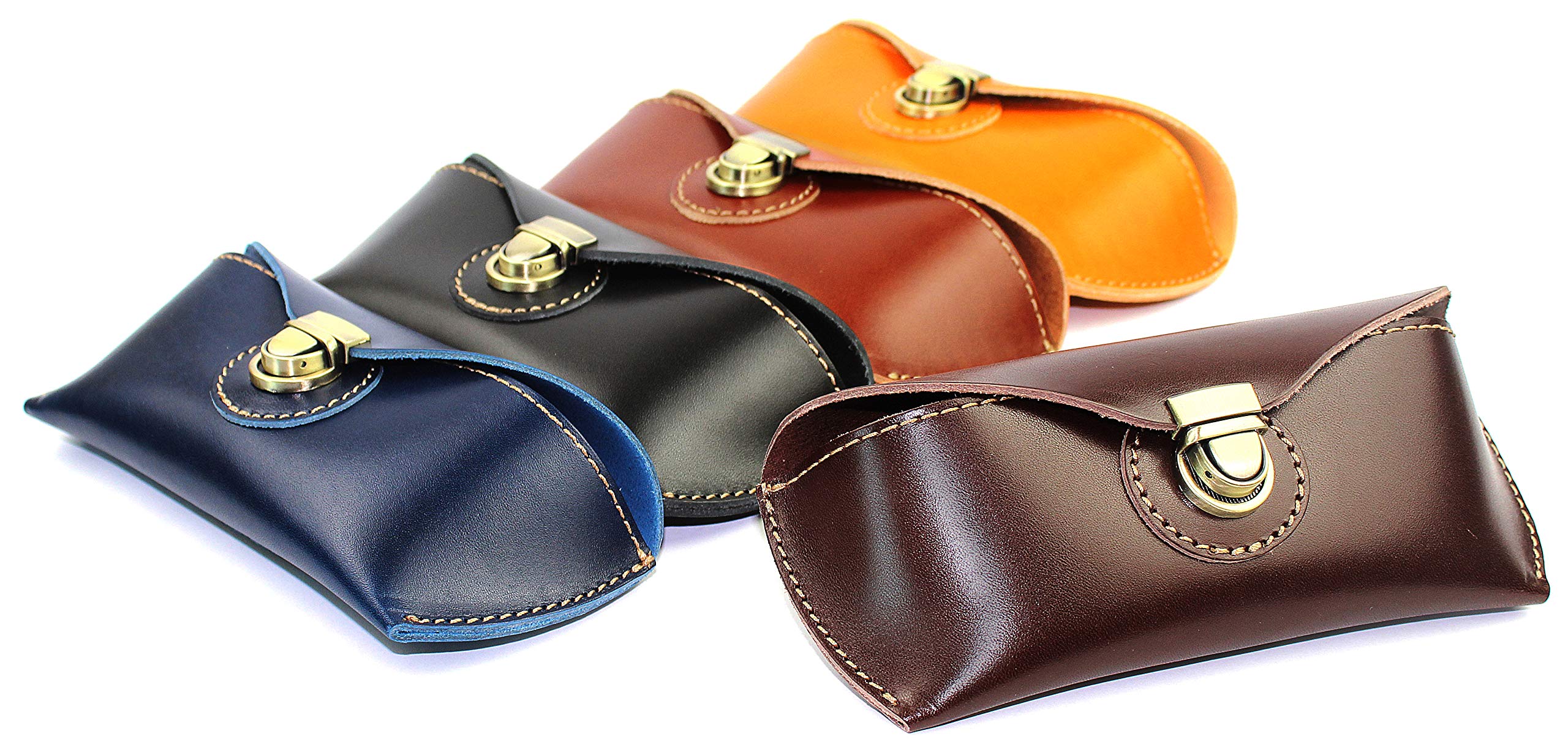 DK86 Genuine Leather Glasses Case Sunglasses Pouch Eyeglass Case, with Belt Loop, for Men and Women (Black)