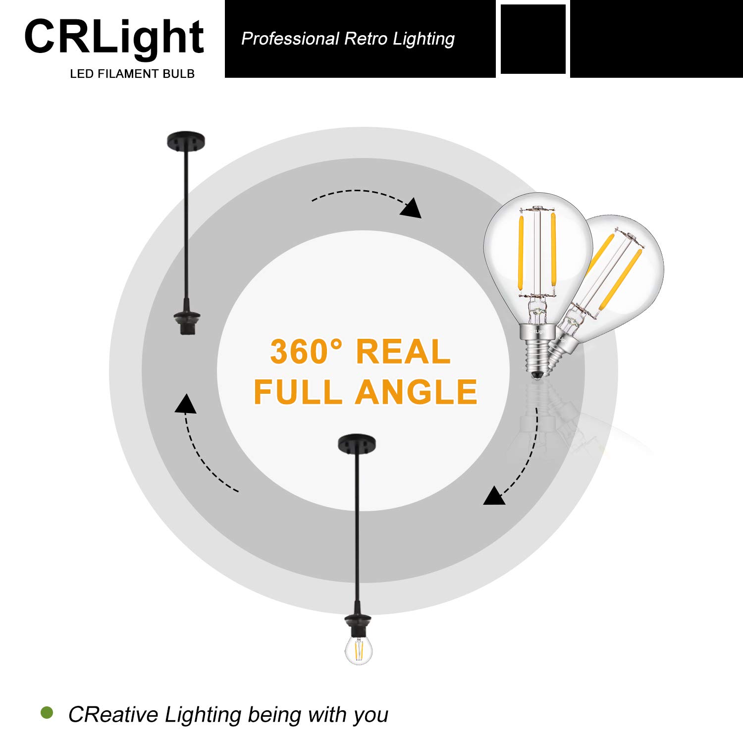 CRLight LED Candelabra Bulb 25W Equivalent 250 LM, 3000K Soft White 2W Filament LED Light Bulbs, E12 Vintage Edison Tiny G14(G45) Clear Glass Globe Bulbs, Non-dimmable, Pack of 12