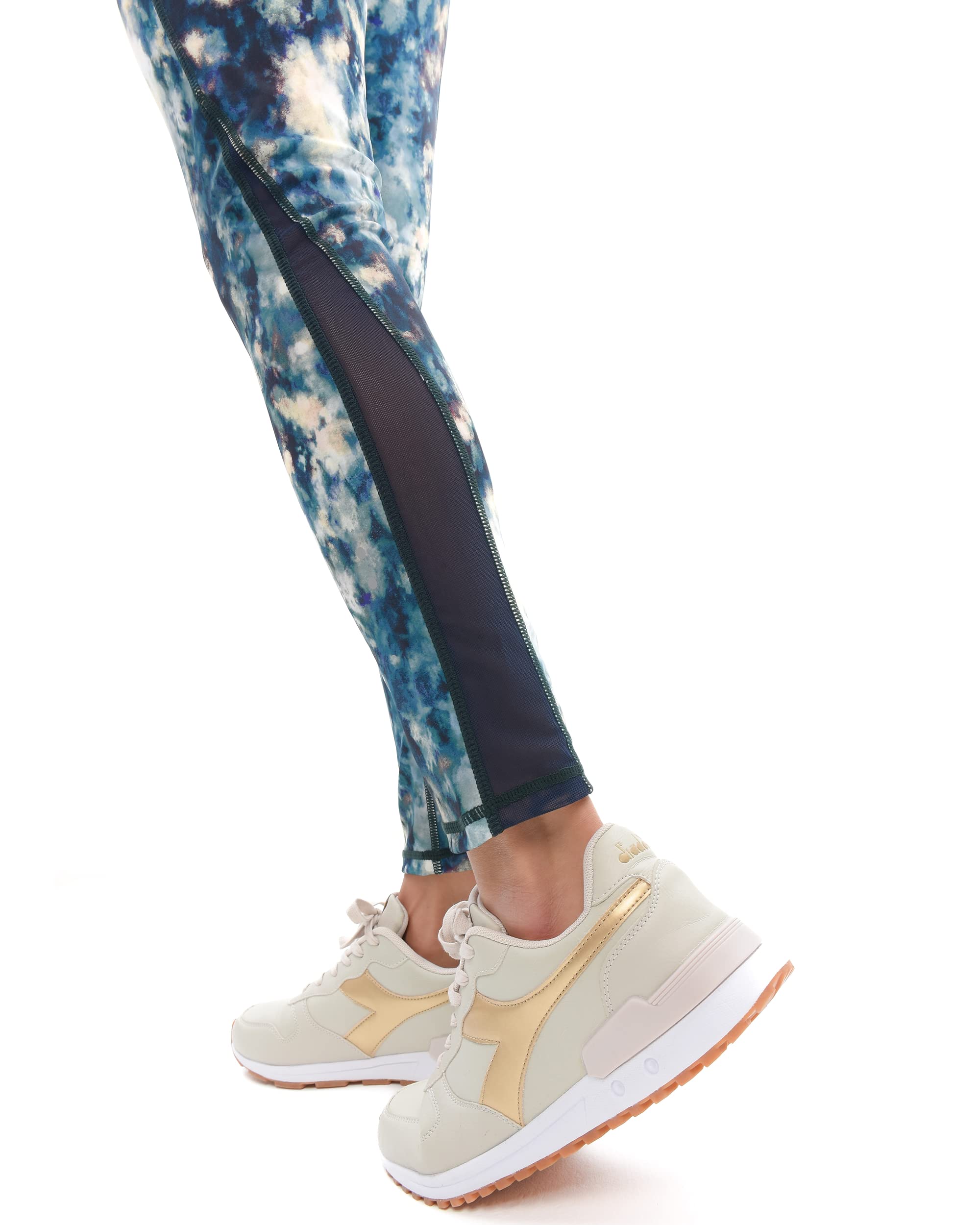 FALABELLA High Waisted Belly Control Leggings for Women Dry Fit for Workout with Lateral Pocket Print Turquoise Medium
