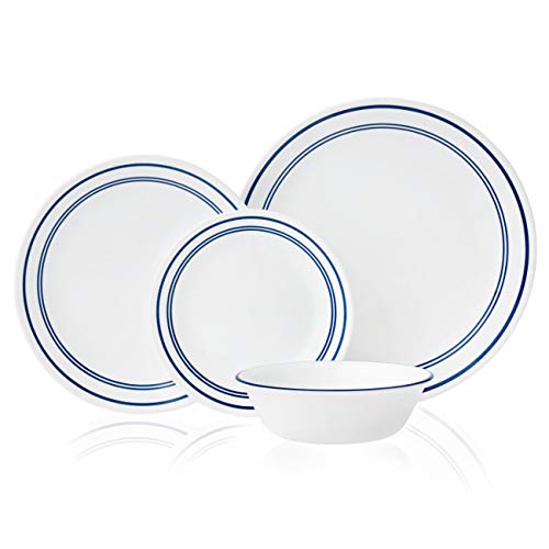 Corelle Vitrelle 8-Piece Dinner Plates Set, Triple Layer Glass and Chip Resistant, Lightweight Round 10-1/4-inch Plates, Classic Café Blue