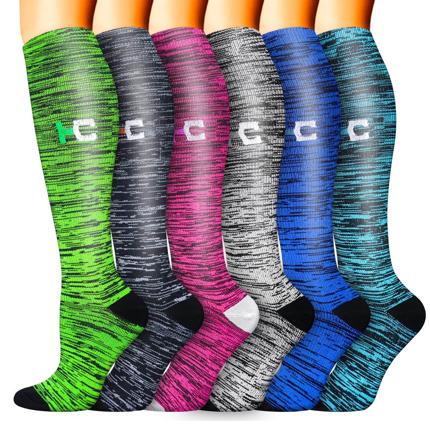 Copper Compression Socks for Women & Men 6 Pairs 15-20 mmHg is Best For Graduated Athletic, Running, Travel, Flight, Nurses(Large/X-Large)