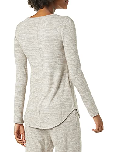 Daily Ritual Women's Cozy Knit Standard-Fit Long-Sleeve Shirttail Hem Crewneck Shirt, Taupe Heather, Medium