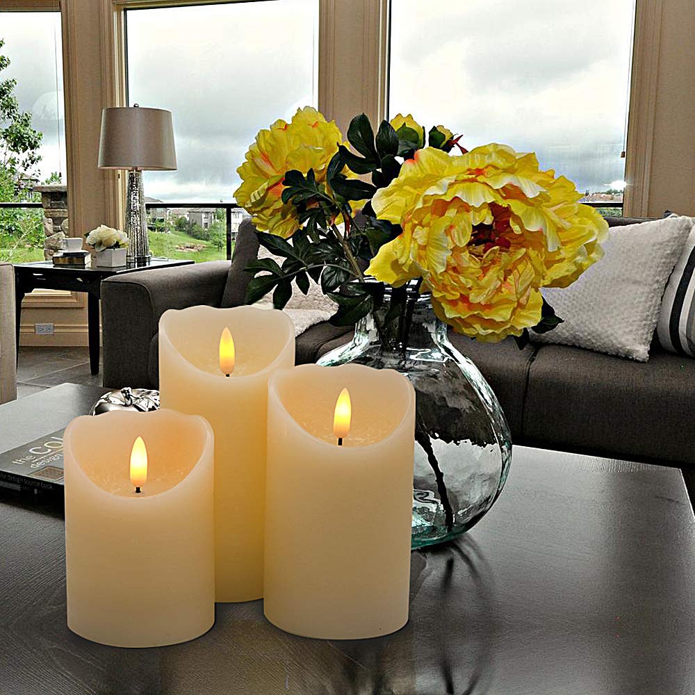 Eldnacele Flameless Flickering Candles with Timer, 3D Wick Real Wax Battery Operated Red Pillar Candles with 6H Timer Set of 3 for Home Wedding Party Christmas Decoration (D3β x H4β5β6β)