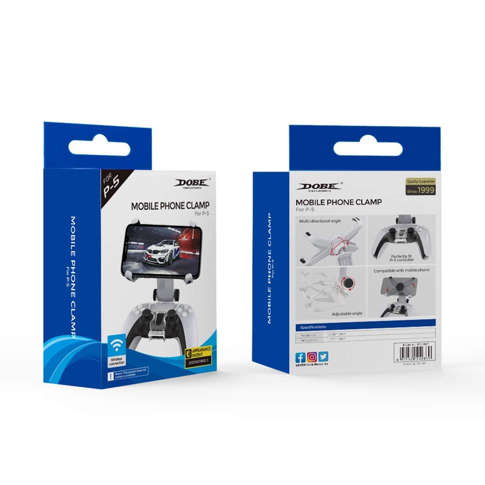 ECHZOVE PS5 Controller Phone Clip, PS5 Controller Mobile Phone Mount Adjustable Phone Holder Clamp for PS5 Controllers - White