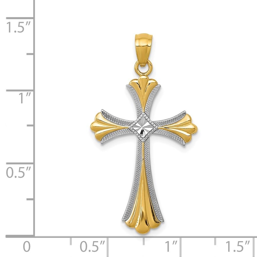 Diamond2Deal 14K Yellow Gold Diamond-cut Rhodium Plated Religious Crucifix Cross Pendant 33mm