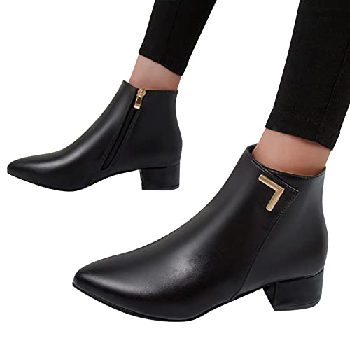 FASDNENDYS Boots for Women Western Style Chunky Shoes Heels Thermal Boots Zipper High Breathable Retro Size 9 Boots Women Black