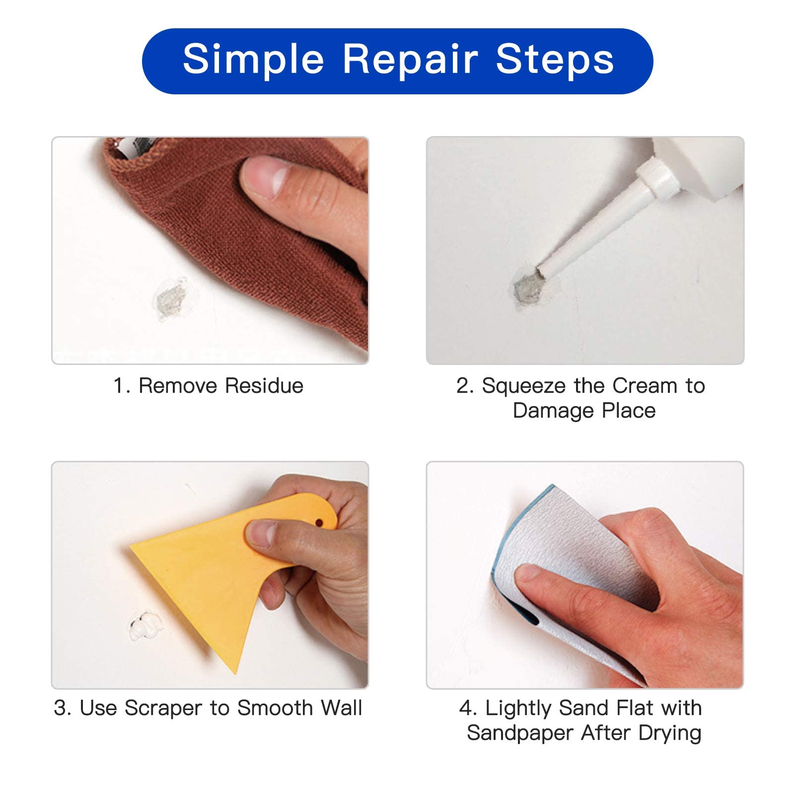 SEISSO Drywall Repair Kit, 500 g Wall Mending Agent- 2 Pack, Wall Spackle Repair Kit with Scraper, Patch for Wall Hole Filler, White Spackle Wall Repair Paste, Plaster Dent