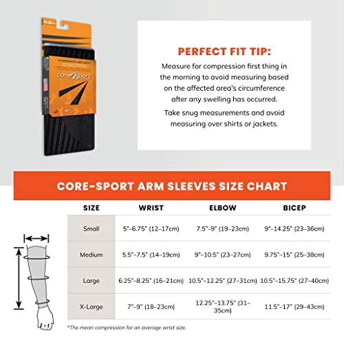 CoreSport Athletic Arm Sleeves for Support - 15-20mmHg Mild Graduated Compression for Athletes (White, Medium)