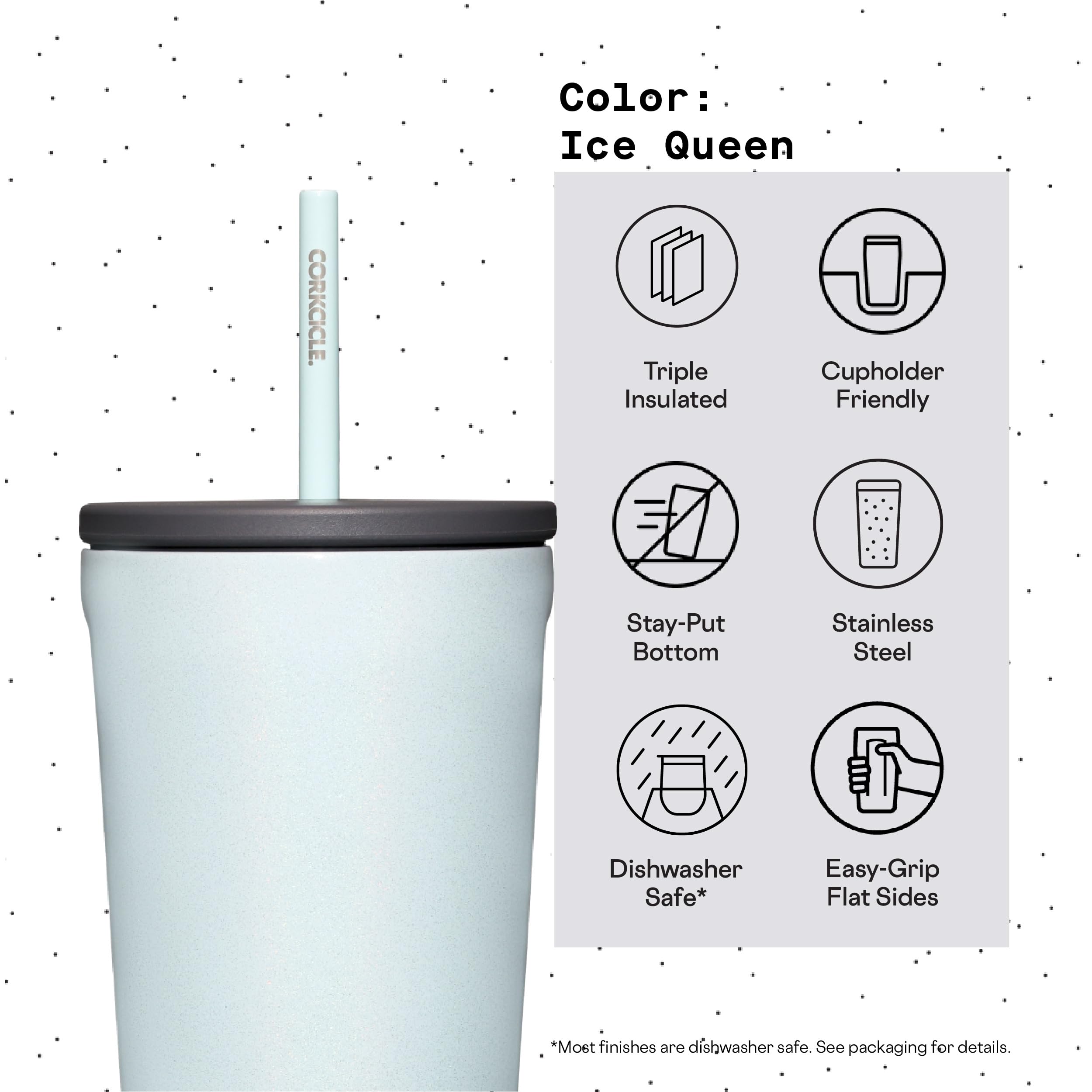 Corkcicle Cold Cup Insulated Tumbler with Lid and Straw, Ice Queen, 24 oz β Reusable Water Bottle Keeps Beverages Cold for 12hrs, Hot 5hrs β Cupholder Friendly Tumbler, Lid for Flexible Sipping