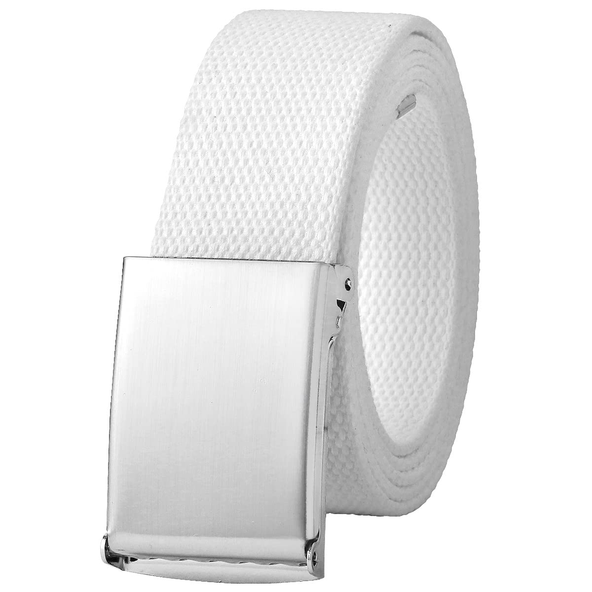 Falari Canvas Web Belt Fully Adjustable Cut to Fit Golf Belt Flip Top Silver Buckle - White
