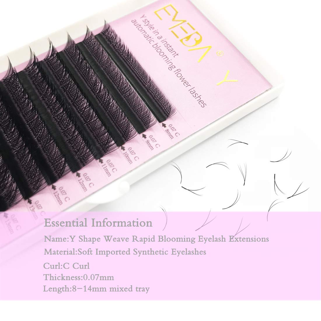 EMEDA Y Lash Extensions D Curl 0.07mm 8-14mm Mix Tray Premade Volume 2D Fans Eyelash Extension .07 Mix YY Type Wispies Soft Eye Lashes 8mm 9mm 10mm 11mm 12mm 13mm 14mm Supplies (0.07 D MIX 8-14mm)