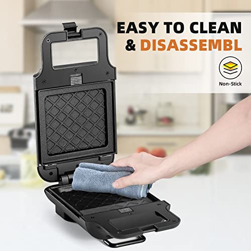 Mini Waffle Maker, Waffle Iron, Non-Stick 2-in-1 Waffle Machine with Removable Plates, Belgian Waffle Maker with Easy to Clean, Black
