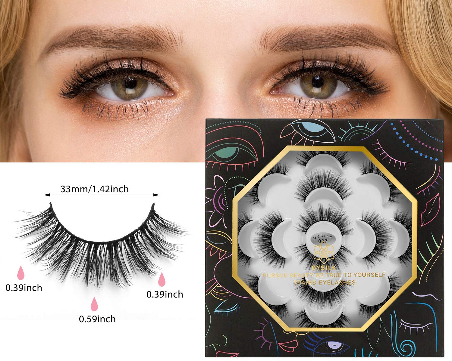 DYSILK 7 Pairs 5D Faux Mink lashes Fluffy Natural Look False Eyelashes Handmade Wispy Soft Fake Eyelashes Long Extension Makeup Reusable Eyelashes