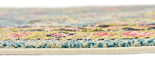Unique Loom Monterey Collection Vintage Bohemian Inspired with Distressed Tribal Design Area Rug, Round 8' 0" x 8' 0", Blue/Yellow