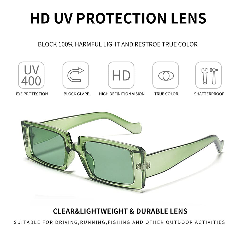 Dollger Retro Rectangle Sunglasses Women Men Sunglasses Trendy 90’s Vintage Shades Unisex Square Thick Frame Glasses UV Protection Green