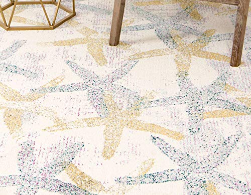 Unique Loom Positano Collection Coastal Modern Light Colors Starfish Beige Runner Rug (3' x 10')