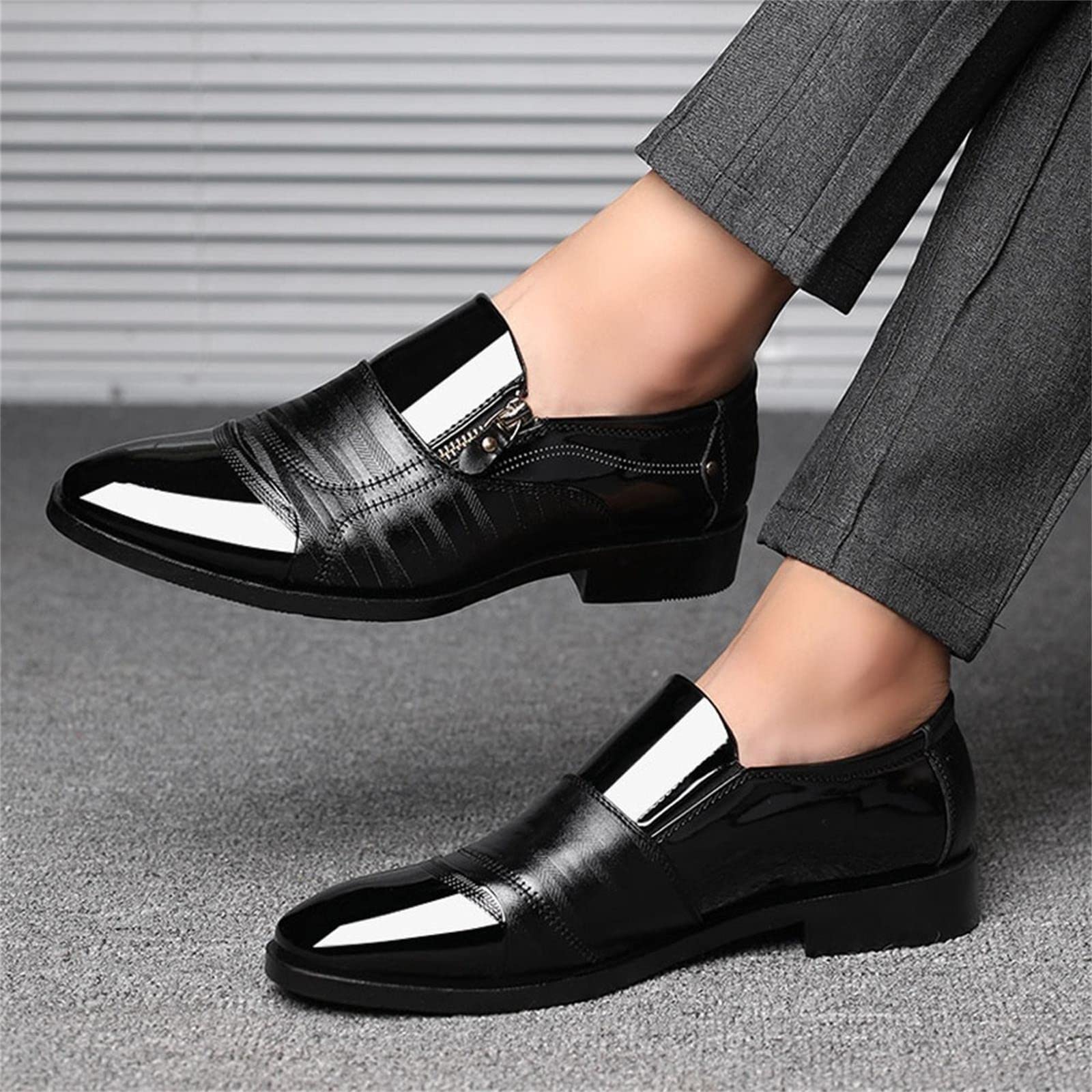 FASDNENDYS Classical Style Men's Breathable Hollow Business Casual Pointed Shoes Mens Comfort Shoes Black