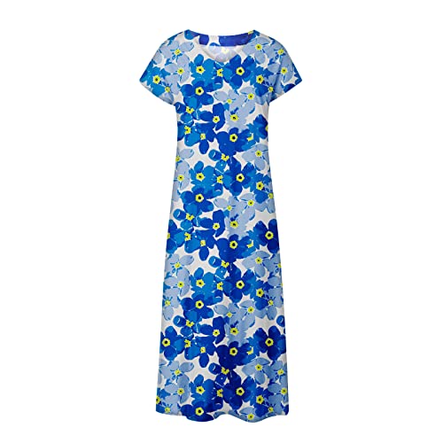 Fall Women Maxi Dress Summer Spring Short Sleeve Split Long Casual V Neck Boho Tank Dresses Beach Sundress Blue