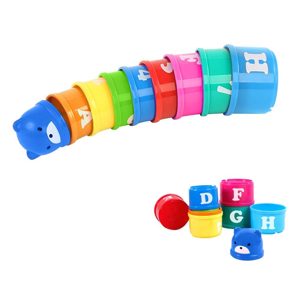 elecnewell Stack Up Cup Toys Rainbow Nesting & Stacking Cups Baby Building Set 9 Pieces Colorful Toy Set for Infants, Toddlers, and Kids