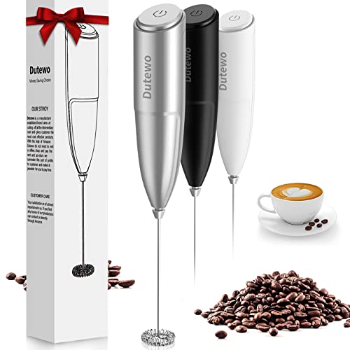 Hand Mixer Milk Frother for Coffee - Coffee Bar Accessories, Dutewo Frother Handheld Foam Maker for Lattes, Electric whisk Drink Mixer for Coffee, Mini coffee stirrer for Frappe Hot Chocolate (Silver)
