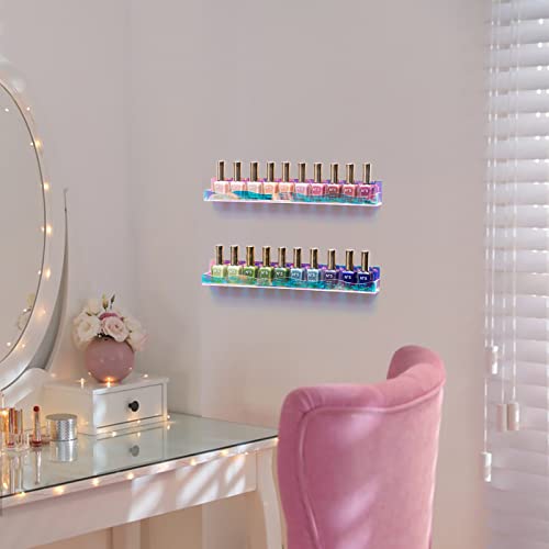 HBlife 15 Inches Nail Polish Display Rack Wall Mounted Shelf, 6 Pack Clear Rainbow Acrylic Nail Polish Organizer for Nail Techs