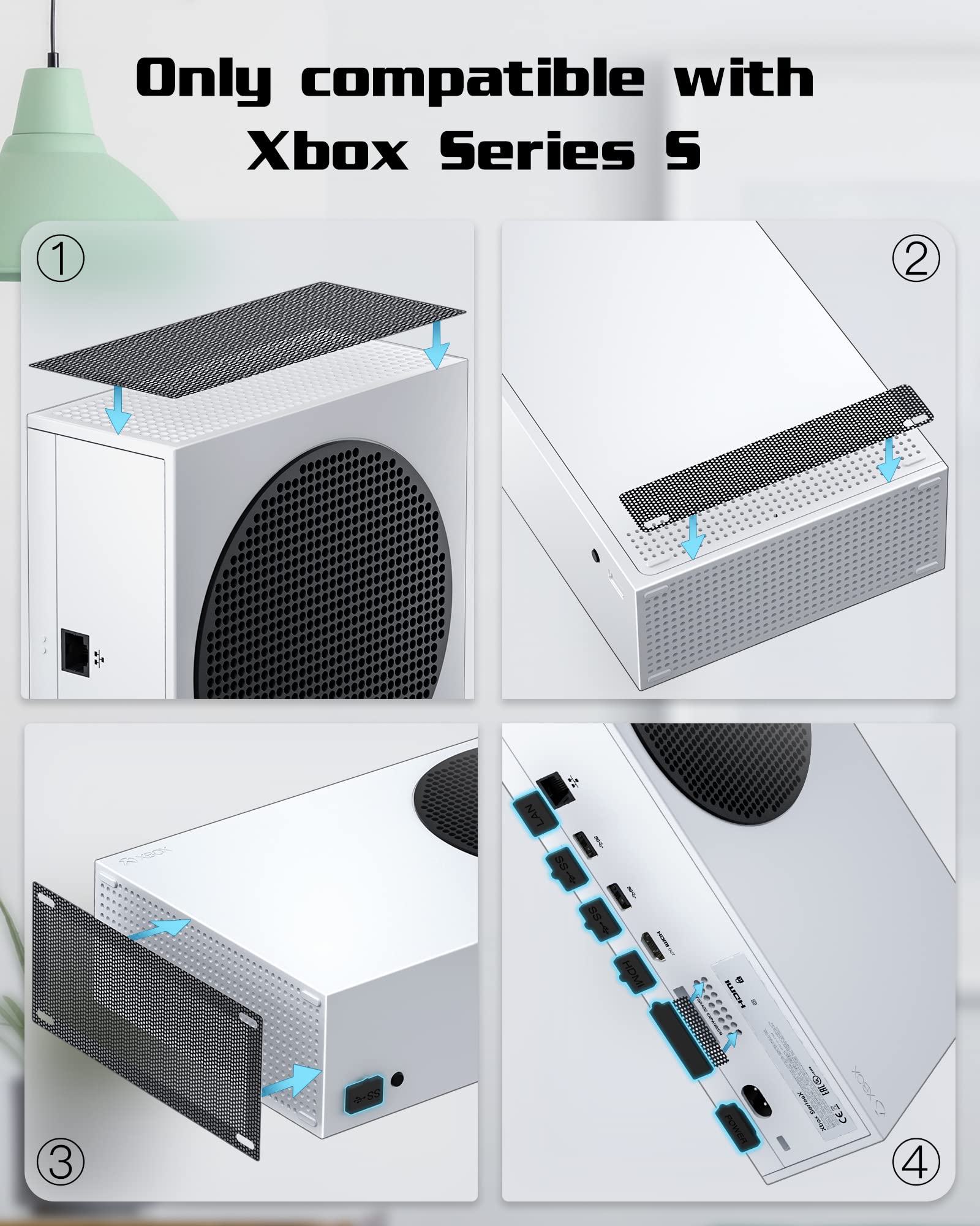 Dust Cover Plugs Compatible with Xbox Series S,RTTACRTT Dust Filter Kit Include 7 Silicone Dust Plugs and 4 PVC Mesh Filter Covers for Xbox Series S Console Accessories