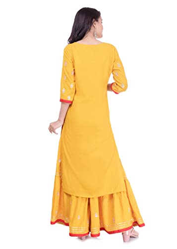 Trust of Deal Women's Rayon Kurti Hand Work Gotta Patti Palazzo Set, Yellow (as1, alpha, 3x_l, regular, regular, 3XL)