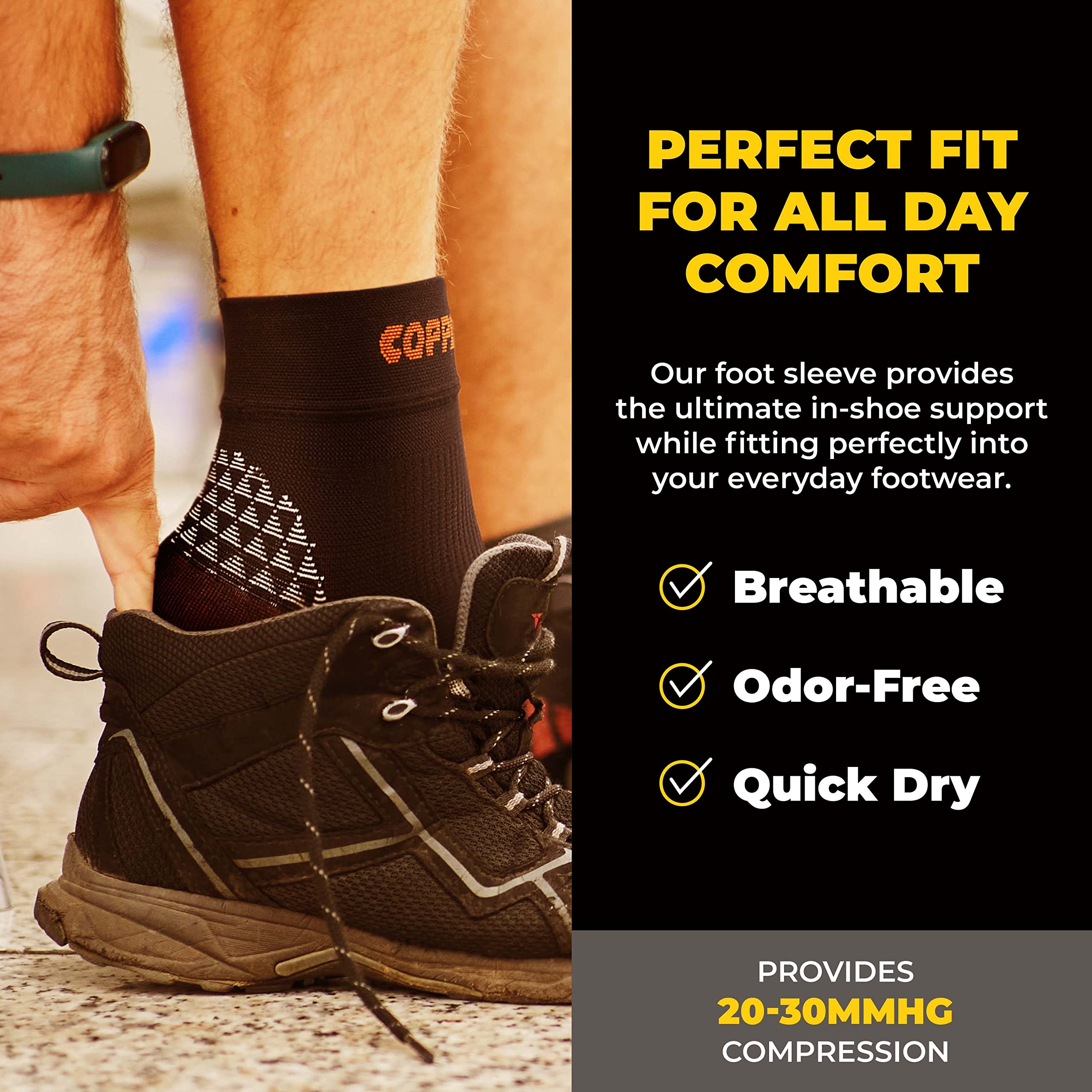 CopperJoint Foot Compression Sleeve - Plantar Fasciitis Socks for Arch Support, Achilles Tendonitis, and Foot Pain Relief - Toeless Socks For Everyday & Night Use - Copper Infused Nylon (Medium)