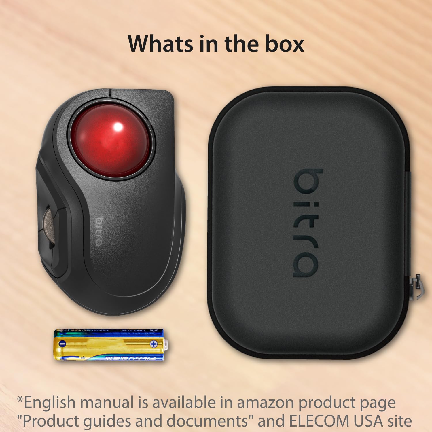 ELECOM Bitra Small Travel Trackball Mouse with Case, Bluetooth Wireless, Index Finger Control, Silent Mouse, Ergonomic Design, 5 Programmable Buttons